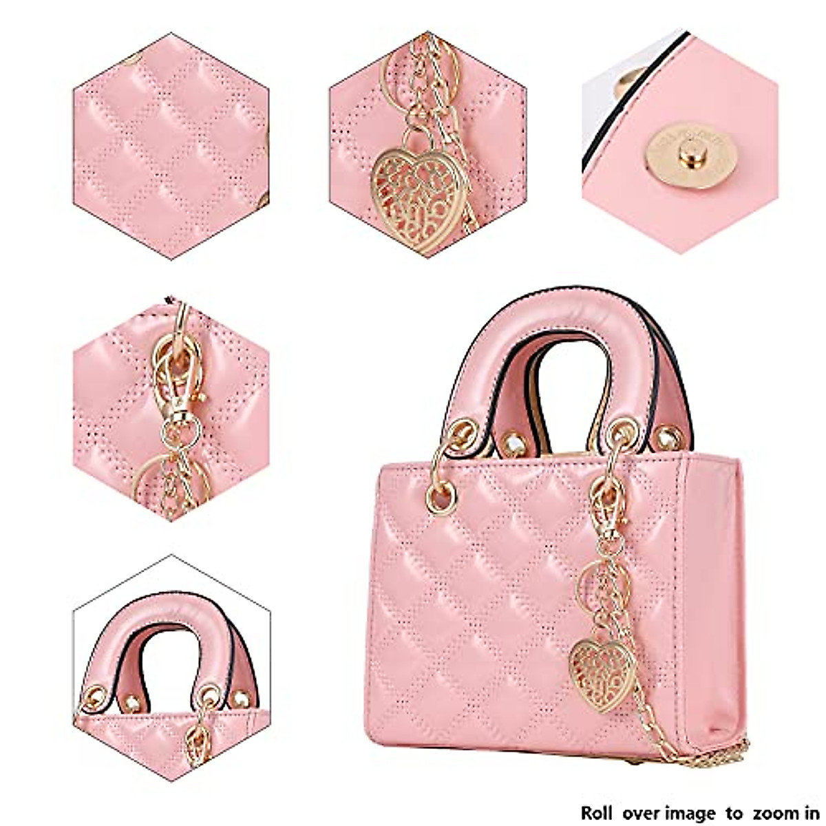 Qiayime Purses and quilted Handbags for Women Patent Leather Chain Satchel Shoulder Messenger Tote Bags Pink