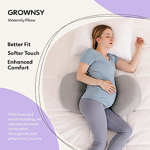 GROWNSY Pregnancy Pillows for Sleeping, Maternity Pillow for Pregnant Women, Large Size Body Soft Support for Back, Belly, HIPS & Legs - Adjustable Detachable Pillow Cover Grey