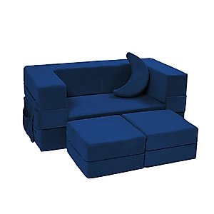 Elftopia Modular Kids Sofa,Toddler Couch Foam Armchair for Kids, Children Convertible Plush Sofa Play Set,Fold Out Sofa Bed(Navy)