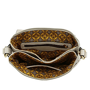 ALYSSA Double Compartment Large Flapover Crossbody Bag with Colorblock Straps (Blue Grey/Brown)