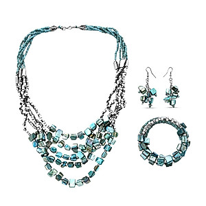 Shop LC Handmade Chunky Blue Beaded Costume Jewelry for Women Seed Bead Long Necklace Bracelet Earrings Set Boho Beach Summer Birthday Gifts for Women