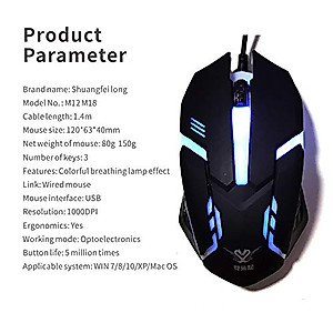 SKYAE Wired Game Mouse Gaming Aggravating Iron Board Durable Use Shu Beautiful Cool USB Games Office Mouse Home Black