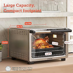 COSORI 11-in-1 Ceramic Air Fryer Toaster Oven Combo, Mother's Day Gift, Flat-Sealed Heating Elements for Easy Cleanup, Innovative Burner Function, 5 Accessories & Recipes, 26QT, Silver