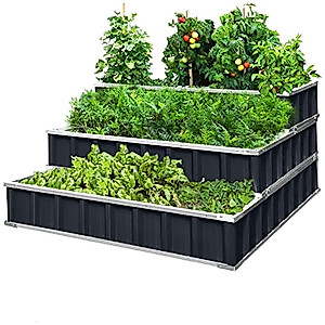 KING BIRD 3 Tiers Raised Garden Bed Dismountable Frame Galvanized Steel Metal Patio Garden Elevated Planter Box 46’’x46’’x23.6’’ for Growing Vegetables Flower (Dark Grey)