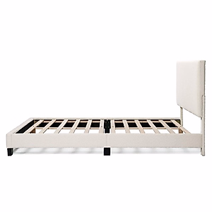 BOWERY HILL Modern Boucle Fabric Mattress Ready Queen Bed in White