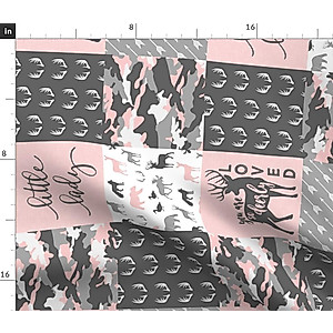 Spoonflower Fabric - You Loved Little Lady Pink Grey Camo Woodland Patchwork Girl Printed on Petal Signature Cotton Fabric by The Yard - Sewing Quilting Apparel Crafts Decor