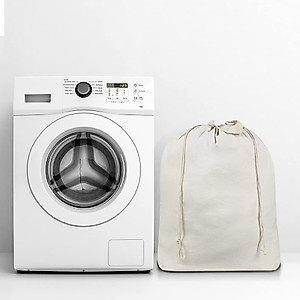 AMJ 2 Pack - Extra Heavy Duty Washable Laundry Bag with Drawstring, Cotton Laundry Bag for Sleeping Bag, Laundry Hamper Liner and Travel, Beige