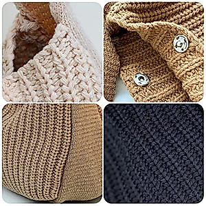 Womens Crocheted Hobo Bag Aesthetic Shoulder Knit Crochet Tote bag Knitted Accessory Boho Purse for Ladies Black