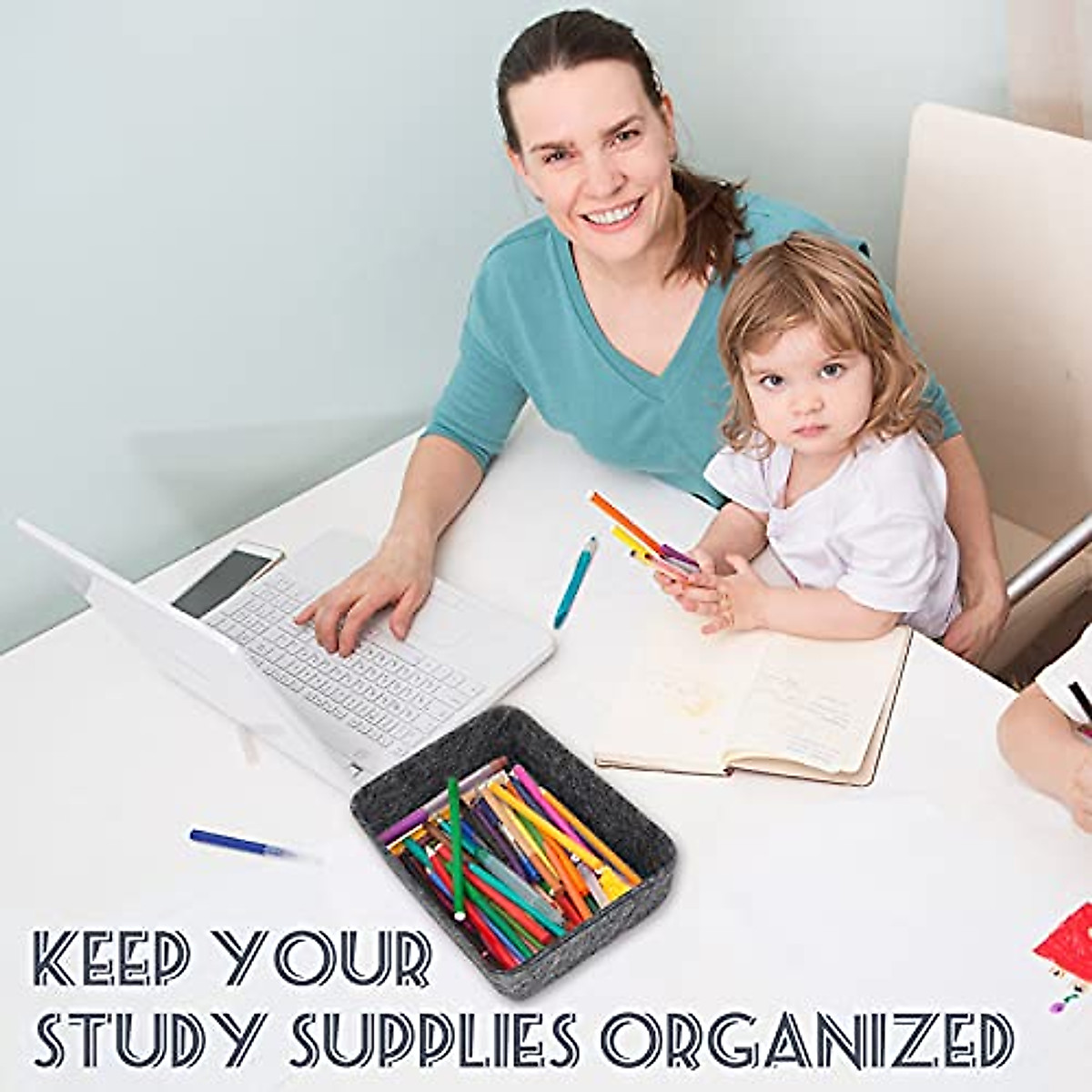 KWLET Desk Drawer Organizer Tray Dividers Set Kitchen Bathroom Office Drawer Organizers Separators Shallow Felt Storage Bins Container for Makeup Juck Jewelry Utensils Tools Dresser, Grey, 7 Pack