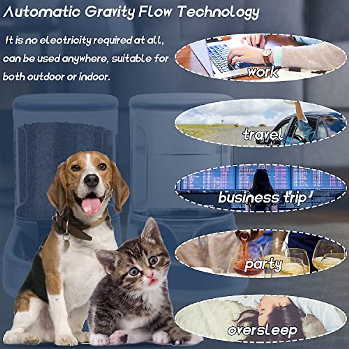 LeYoMiao Medium and Small Pet Automatic Food Feeder and Drinker Set 3.8 L, Dog Travel Supplies Feeder and Drinker Cat Rabbit Pet Animal (Food Feeder +Waterer)