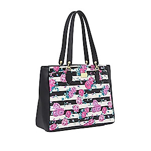 Luv Betsey By Betsey Johnson Lbbrianne Striped Floral Black Trimmed Exterior Front Snap Pocket Shoulder Bag