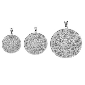 Religious Jewelry Fine 14k White Gold Lord's Prayer Transcription Medallion Necklace Size (S), 16"