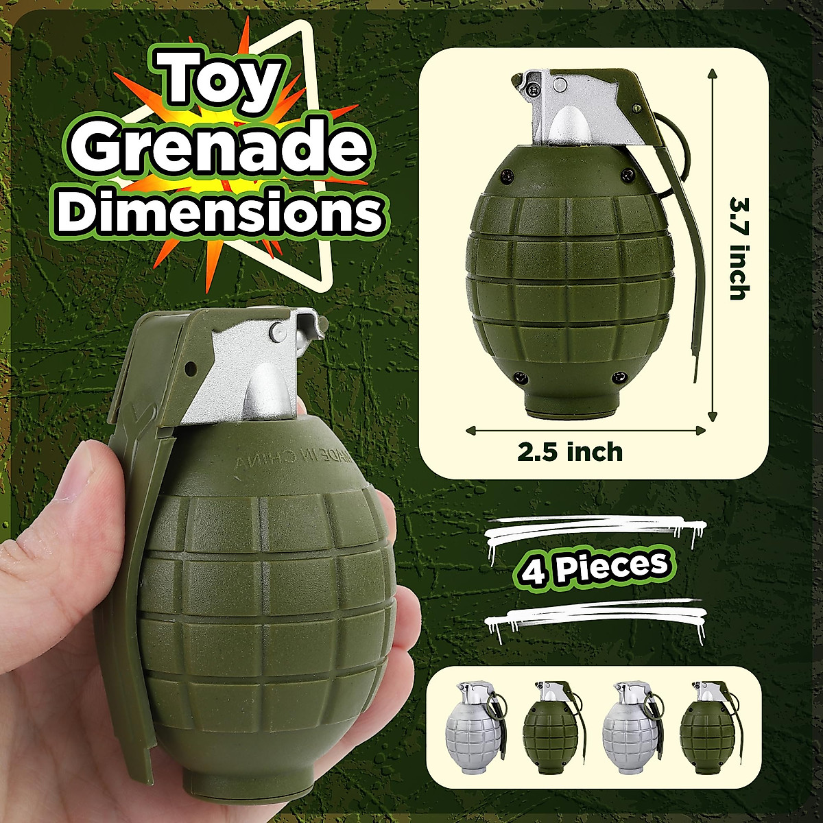 Liberty Imports 4 Pack Kids Toy Military Army Pretend Play Plastic Hand Grenades with Realistic Sound Effects