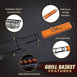 Jork Products Kebab Grilling Basket Nonstick Steel with Wood Handle, 4 x 4 pack, Includes Stainless Steel Kebab Skewers