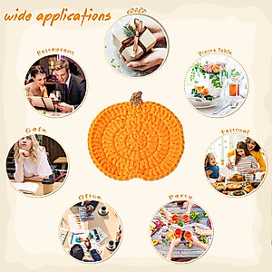 Crochet Pumpkins Coaster Handmade Knitted Drink Coaster Set Autumn Drink Cup Pad Mats Absorbent Bottle Mug Place Mats for Table Protection Fall Halloween Thanksgiving Themed Party Decoration (4 Pcs)