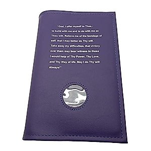 Alcoholics Anonymous AA Purple Ochid Big Book Cover with The Third Step Prayer and Medallion Holder