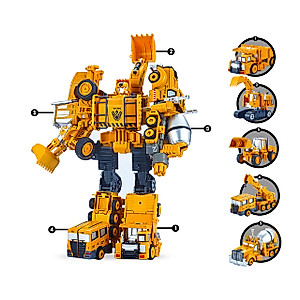 Big Mo's Toys Tractor Robot Construction Set- 5 pcs TransTruck Transforming Tracktors to Robots STEM Action Figures DIY Set- Holiday, Birthday Gift Toys for Kids