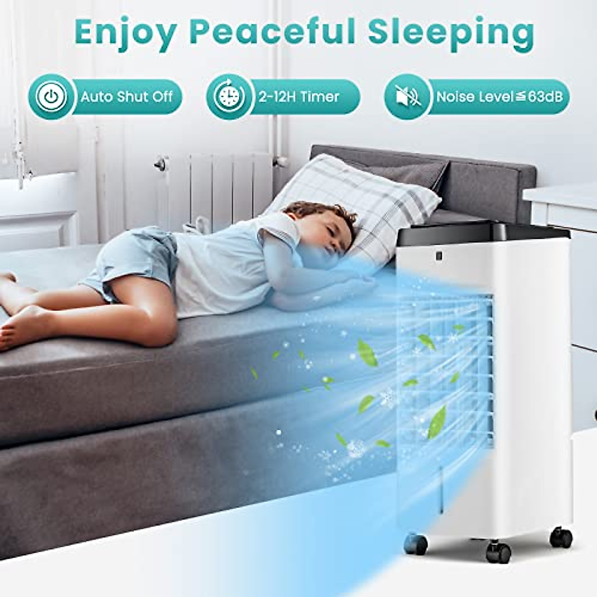 LDAILY 3-in-1 Evaporative Air Cooler, Wide Oscillating Air Cooler w/ 4 Modes, 3 Speeds, 2-12H Timer, Remote Control & 2 Ice Packs, 3.5L Water Tank, Air Cooler for Room Home Office