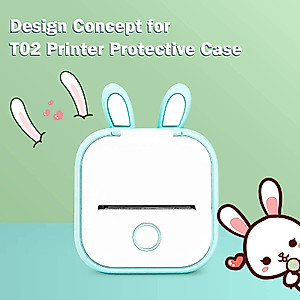 Memoking T02 Pocket Thermal Bluetooth Printer with Green Rabbit Shape Protective Case, Compatible with iOS & Android