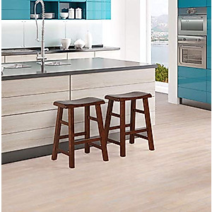 eHemco Heavy-Duty Solid Wood Saddle Seat Kitchen Counter Height Barstools, 24 Inches, Walnut, Set of 2
