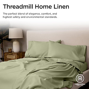 Threadmill Egyptian Cotton Full Size Sheet Set | 100% Certified Egyptian Cotton Sheets for Full Size Bed | Full Bed Sheets Set 16" Deep Pocket | Soft Sateen 4-Piece Cooling Bedding Set | Sage Green