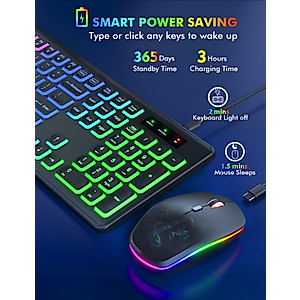 Wireless Keyboard and Mouse Combo - RGB Backlit, Rechargeable & Light Up Letters, Full-Size, Ergonomic Tilt Angle, Sleep Mode, 2.4GHz Quiet Keyboard Mouse for Mac, Windows, Laptop, PC, Trueque
