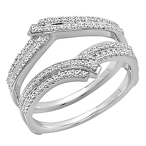 Dazzlingrock Collection 0.32 Carat (Cttw) Round White Diamond Enhancer Guard Anniversary Ring for Women in 10K White Gold Size 9.5