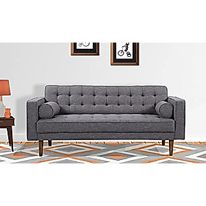 Armen Living Element Loveseat in Dark Grey Linen and Walnut Wood Finish, 67 x 30 x 34
