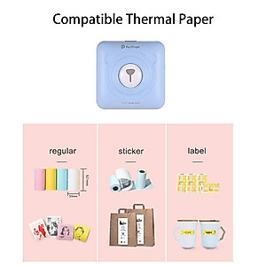 PeriPage Mini Printer, Portable Sticker Bluetooth Printer for Printing Student Notes, Journal, Memo, Mobile Printer, Pocket Printer, Received Printer with USB Cable, Supports Android iOS Windows-Blue