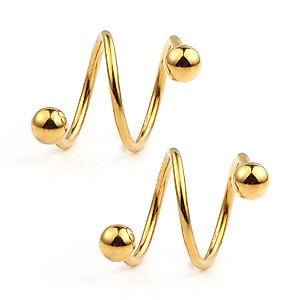 Ruifan 16G Stainless Steel Double Twist Ear Plug Earring Spiral Helix Stud Lip Ring Body Piercing Jewelry 10mm 6Pairs