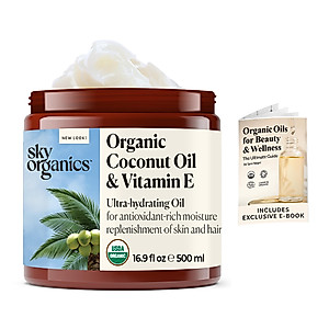 Sky Organics - Organic Coconut Oil & Vitamin E, 16.9 fl oz - Skin & Hair Ultra-Hydrating Oil - Fatty Acids & Antioxidants - Natural, Vegan & Cruelty Free - Skin Care & Hair Care w Ebook