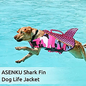 ASENKU Dog Life Jackets, Ripstop Pet Floatation Life Vest for Small, Medium, Large Size Dogs, Dog Lifesaver Preserver Swimsuit for Water Safety at The Pool, Beach, Swimming, Boating (XL,Pink Shark)