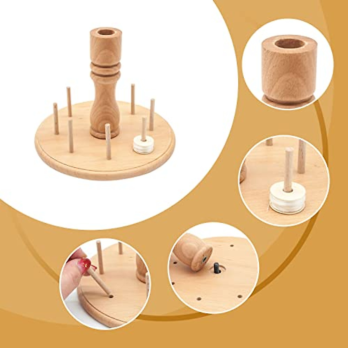 YWNYT Wood Yarn Holder, 8-Spools Wooden Spinning Yarn & Thread Holder Sewing and Embroidery Thread Rack and Organizer Knitting Embroidery Accessory Gift