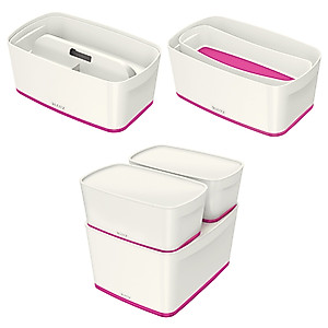 Leitz A5 MyBox Organiser Tray, High Gloss Plastic, White/Pink Metallic;MyBox