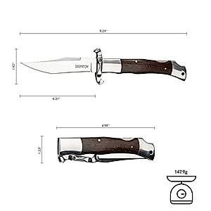 Dispatch Folding Pocket Knife Stainless Steel Mirror Blade, with Wenge Wood Handle, Back Lock Design and Hand-blocking Design for Outdoor, Tactical, Survival, and EDC