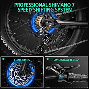 SMARTRAVEL Electric Bike 20" Fat Tire for Adults,1000W Peak Brushless Motor with 15Ah Battery,Shimano 7 Speed Gears,Up to 28MPH E Bike for Commute Mountain Beach Snow Riding,DK400