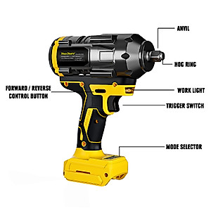 Cordless Impact Wrench Compatible with 20V Battery (No Battery) 1/2" Brushless High Torque Impact Gun with Max 627Ft-lbs (850N.m) Power, 6 Sockets, Belt Clip, Tool Bag