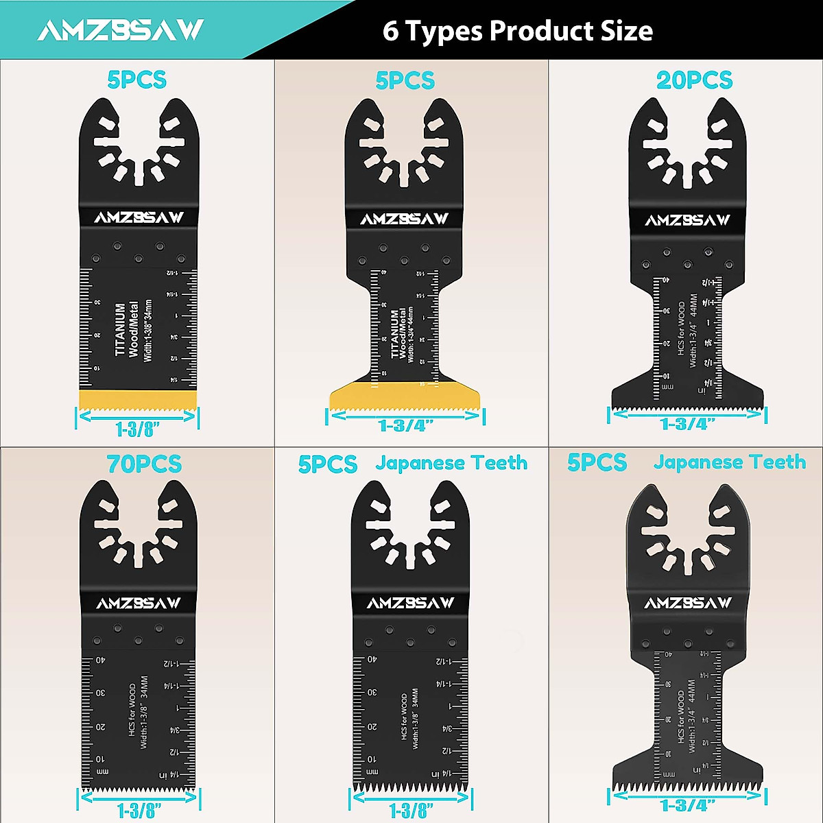 AMZBSAW 110PCS Oscillating Saw Blades Set, Professional Oscillating Tool Blade for Soft Metal Wood Plastics, Quick Release Multi Tool Blades Kits for Oscillating Tool Accessories