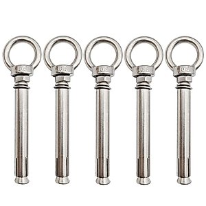 Sipery 5Pcs 304 Stainless Steel Ring Lifting Expansion Eyebolt Screw Closed Hooks Anchor Bolt M6x80mm