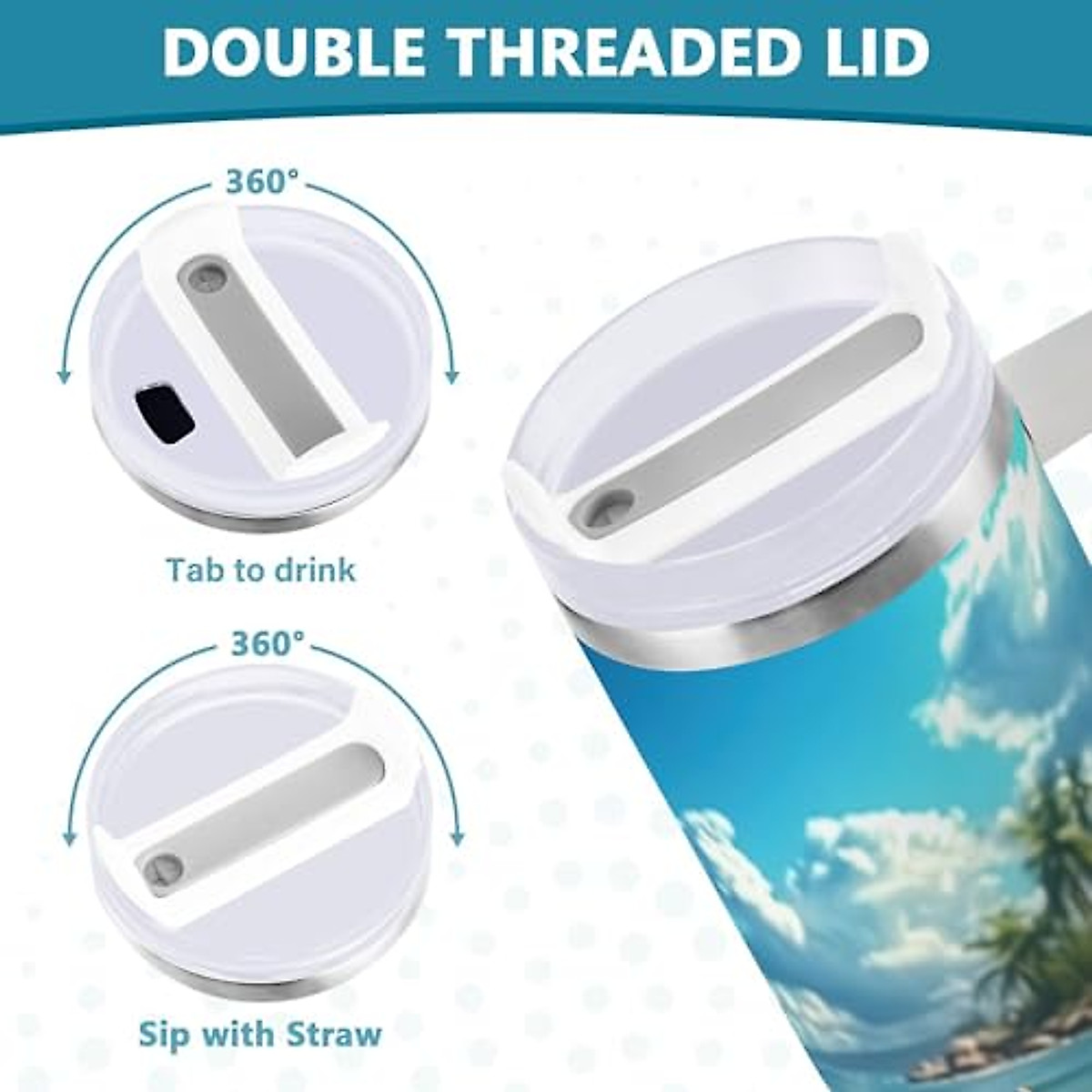 Jihqo Starfish on Seaside Beach 40 oz Stainless Steel Vacuum Insulated Tumbler with Handle and Straw Lid, Leakproof Water Bottle Double Wall Travel Mug Coffee Cup, Cupholder Friendly