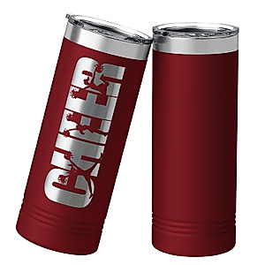 Cuptify Cheer Tumbler with Lid Laser Engraved on Maroon 22 oz Skinny Cup for Cheerleader Vacuum Insulated Birthday Gift for Cheerleading, Cheer Squad, Women