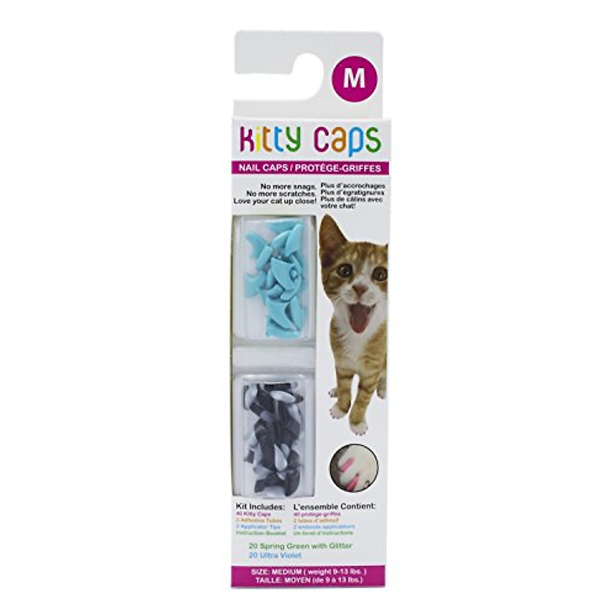 Kitty Caps Nail Caps for Cats | Safe, Stylish & Humane Alternative to Declawing | Stops Snags and Scratches, Medium (9-13 lbs), Black with Gray Tips & Baby Blue