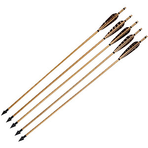 TOPARCHERY Archery Wooden Arrows, 32 inch Traditional Hunting Practice Target Arrow 5 Inch Turkey Feathers Fletching Recurve Bow Longbow(Pack of 6)