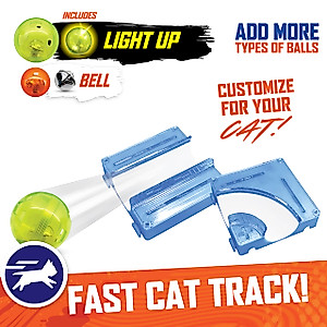 Nerf Cat Gift Set Box - 15in x 10in ABS Turbo Cat Track with 2 inch Hollow Ball and 2 inch Bell Ball and 2 inch LED Ball and 2 inch Catnip Ball