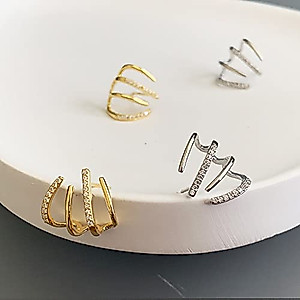 Tewiky Claw Earrings for Women, 14k Gold Plated Claw Earrings Cuff Hypoallergenic Subloom Ear Wrap Piercing Stud Earrings Minimalist Trendy Cubic Zirconia Warp Cuff Earrings Dainty Jewelry for Women