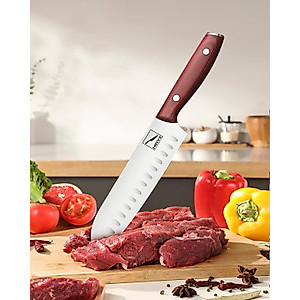 Hinye Chef Knife Ultra Sharp Santoku Knife Japanese Chefs Knife, Kitchen Knife Gadgets Birthday Gifts for Women Men Dad with High-End Gift Box (Ruby Red)