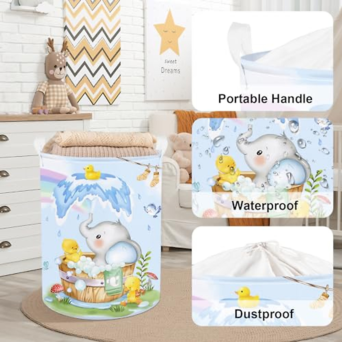Clastyle 45L Cute Animal Shower Laundry Basket Sunny Elephant Bathing Baby Laundry Hamper Blue Giraffe Lion Duck Toy Towel Storage Basket