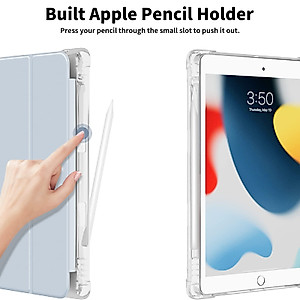 Aoub Compatible with iPad 10.2 Inch Case 9th/8th/7th Generation with Pencil Holder, Soft Clear TPU Cover Smart Trifold Stand Case for iPad Case 2021/2020/2019, Auto Sleep/Wake, Sky Blue