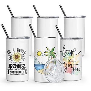 AGH 12 oz Sublimation Tumblers White Stainless Steel Straight Double Wall Vacuum 6pcs Kids Sublimation Tumblers Blanks with Lids and Straws for DIY Gift, Coffee, Tea, Beverages