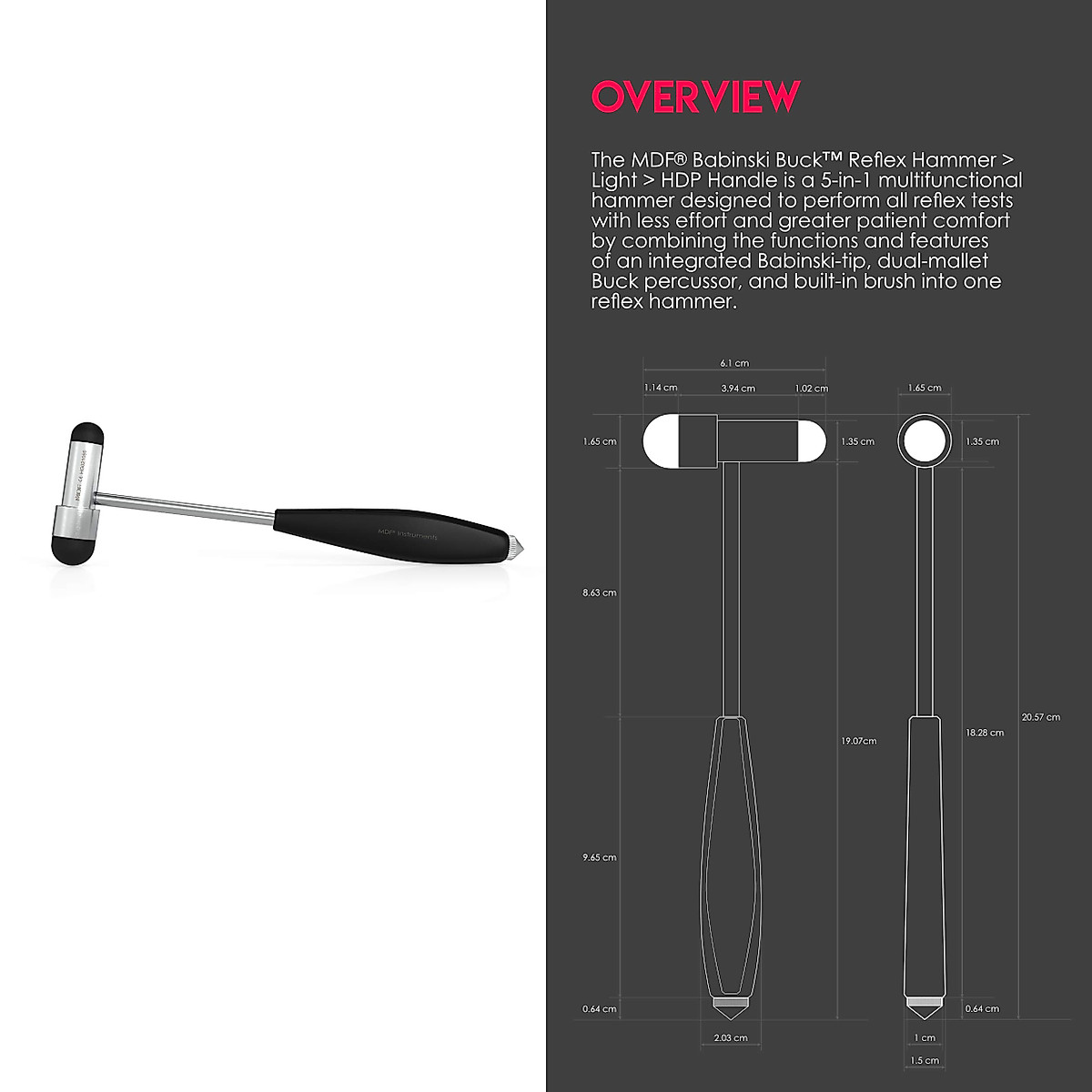 MDF Instruments Buck Neurological Reflex Hammer - Free-Parts-for-Life & Lifetime Warranty (MDF515) (Black (Noir) - HDP Handle)